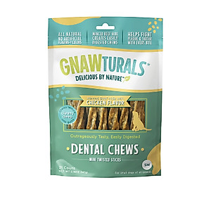 Gnawturals Dental Chews Twisted Sticks | for Small Dogs | Natural Scrubbing Action to Fight Plaque and Tartar While Refreshing Your Dog's Breath (21 Sticks, Chicken)