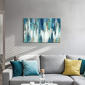 Blue And Gold Wall Decor Set Abstract Canvas Wall Art Decor Colorful Oil Painting Artwork Picture For Bedroom Living Room Bathroom Decorations Aesthetic(36'' x 24'' x 1 Panel)