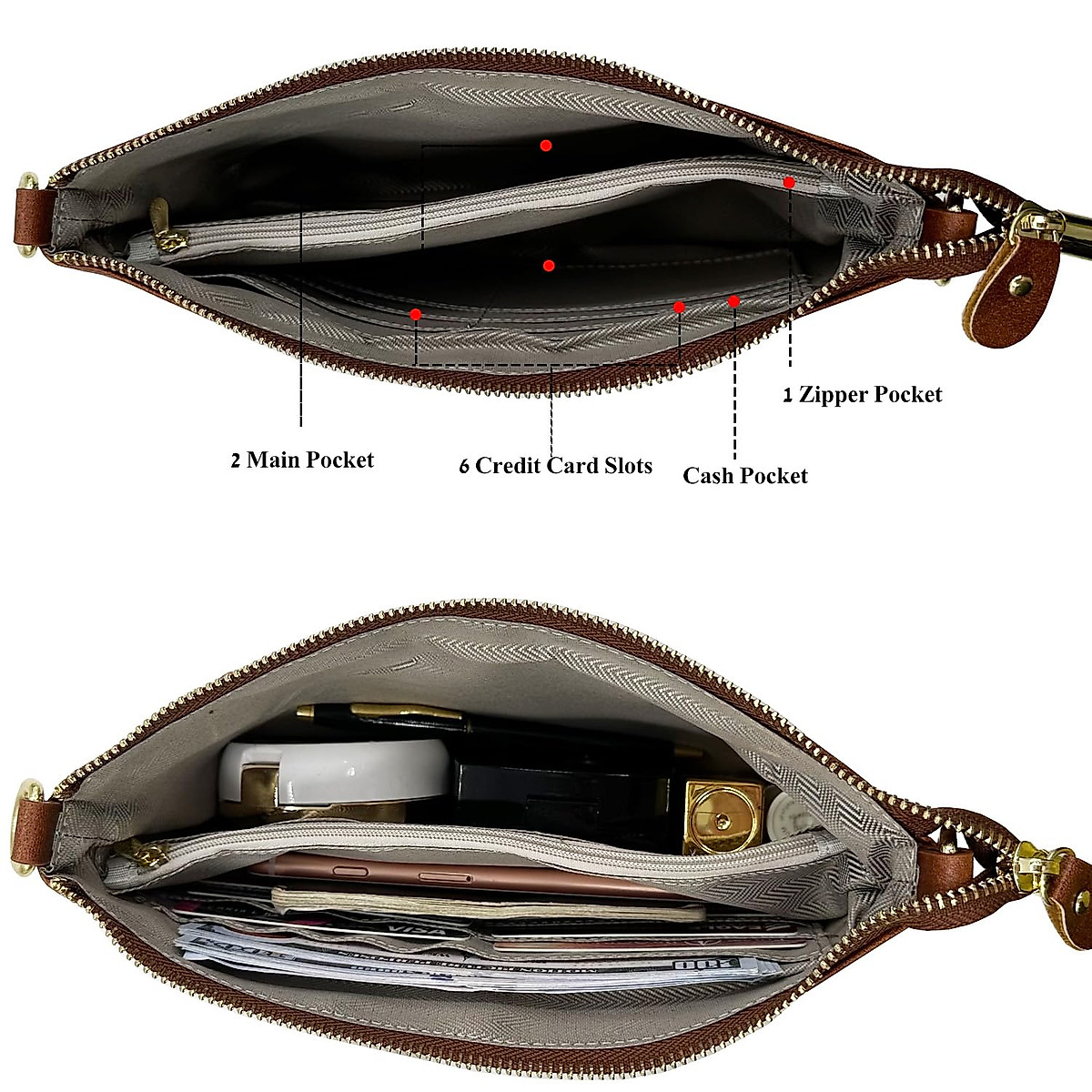 Beurlike Leather Wristlet Wallet Clutch Purses For Women Small Crossbody Phone Bags(Vegan Leather Brown)