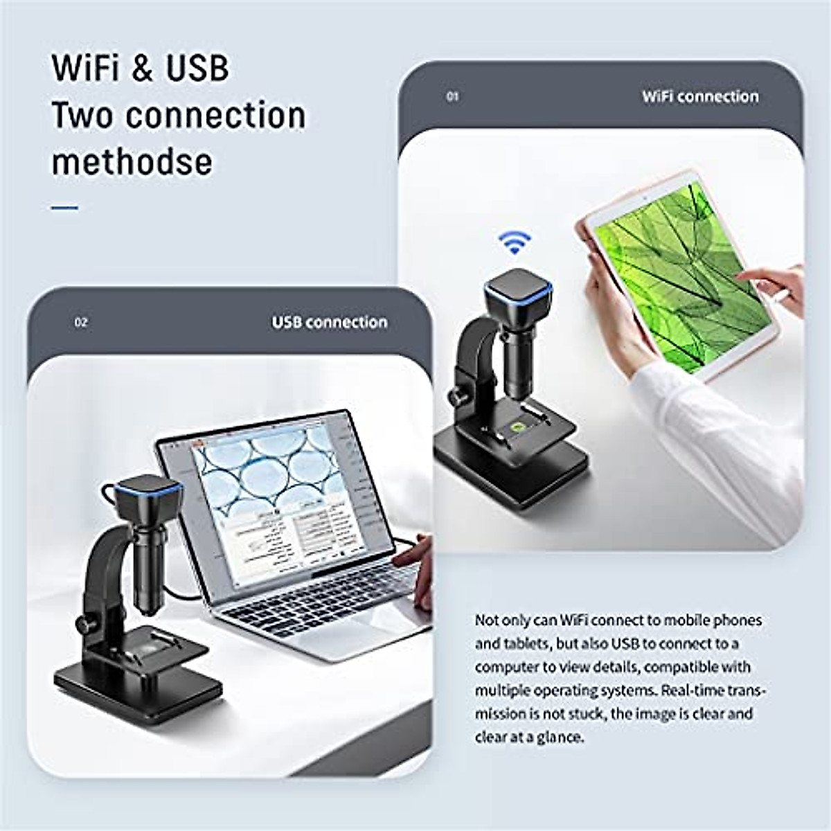 ADFSFD 2000x Dual Lens Electronics Digital Microscope USB Phone PC Video Microscope for Microbial Observation