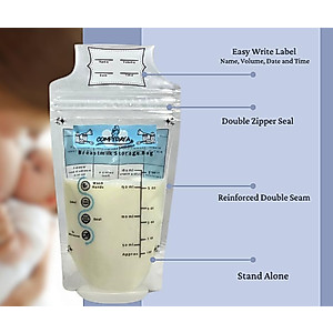 Comfydaya Safeshield Breastmilk Storage Bags (50 Count). Ready to Use. Presterilize, BPA Free, BPS Free, Leak Proof, Double Zipper, Self Standing, Super Strong and Food Grade Material Breast Milk Bag