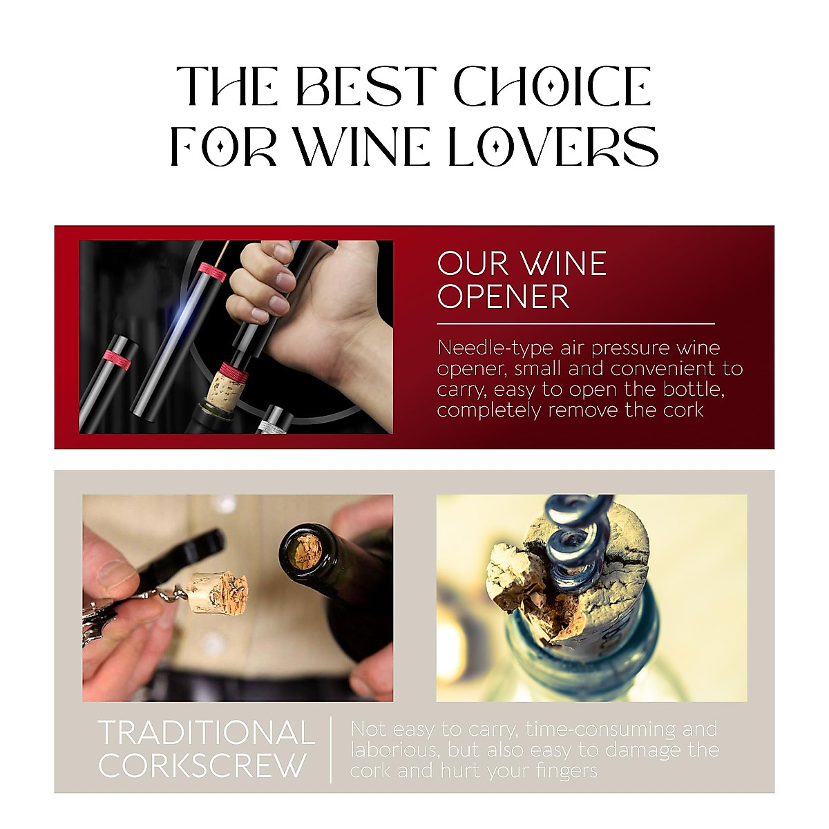 XALVA Air Pump Wine Opener - Travel Portable Air Pressure Wine Bottle Opener - Easy-Open Air Pressure Wine Opener Pump - Gifts for Wine Lovers - Efficient Wine Pump Opener for Home, Restaurant & Party