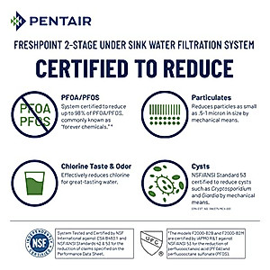 Pentair FreshPoint F2000-B2B 2-Stage Undersink Water Filtration System, PFAS Water Filter, NSF Certified to Reduce PFOA/PFOS