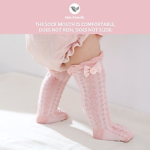Apone Fatu Baby Knee High Socks Non Slip Grip Ankle Socks Ruffled Long Stockings for Infants Toddlers Kids Boys Girls (as1, age, 0_month, 6_months, Pink/White/Gray)