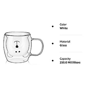 Cute Bear Tea Cup Double Wall Glass Milk Coffee Bear Mug with Handle Insulated Espresso christmas Beer Cup Cute Birthday gift for Women Men Valentine's Day, 250 ml/ 8.4 oz (White, 1 Piece)