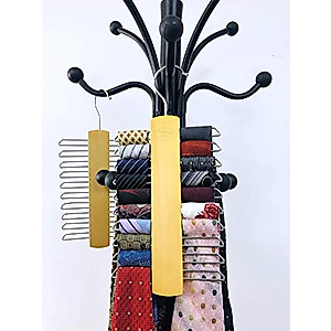 SHAPE YOU Wood Tie Rack Holder,Premium Wooden Necktie and Belt Hanger,Rotate to Organizer and Storage Rack with Non-Slip Clips Finish 20 Hooks,360Degree Swivel Space Saving Organizer for Men