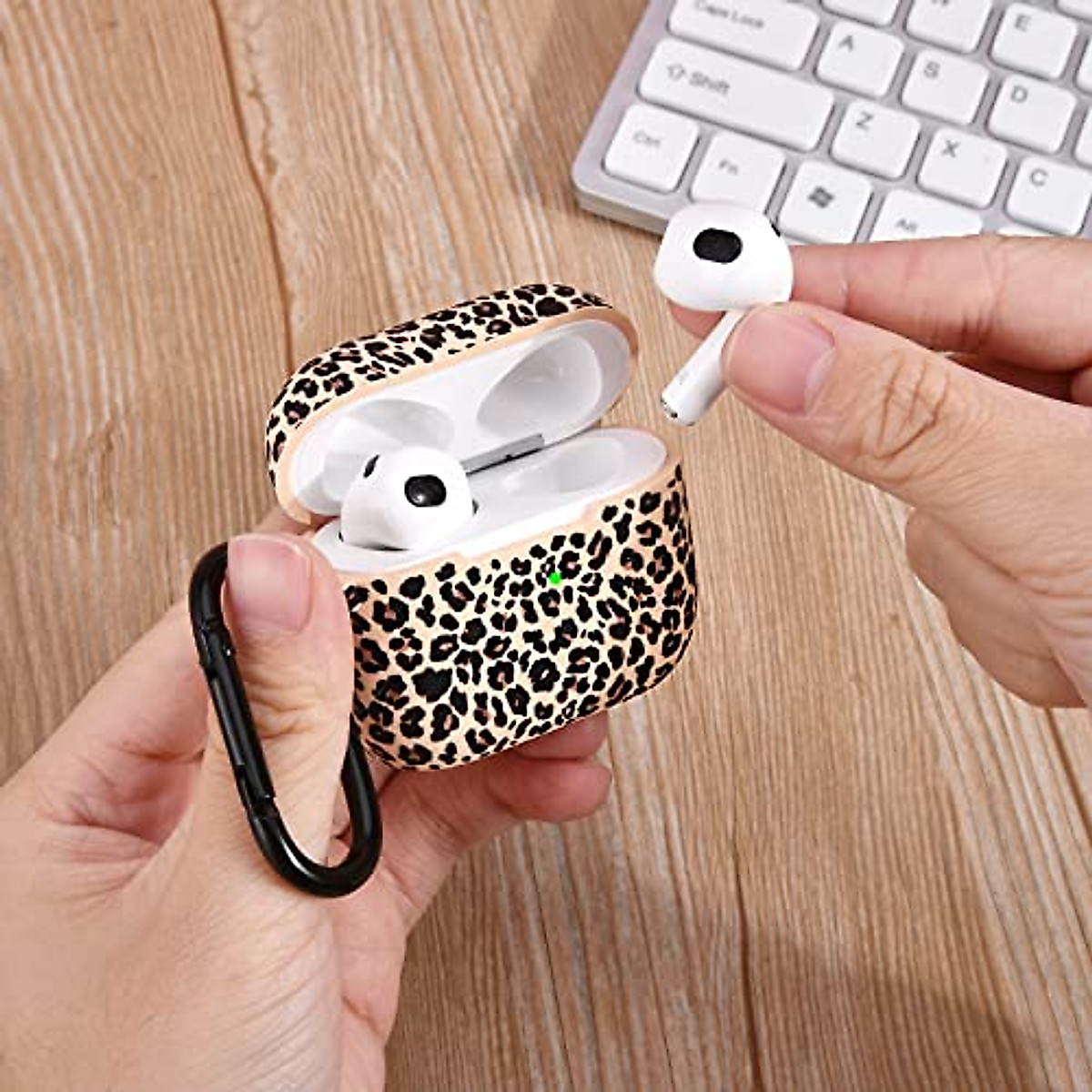 Airpods 3 Case AIRSPO Compatible with AirPods 3rd Generation Case Cover Cute AirPod 3 Case for Women Silicone Case for AirPods 3rd Generation airpods 3 Protective Skin with Keychain (Khaki/Cheetah)