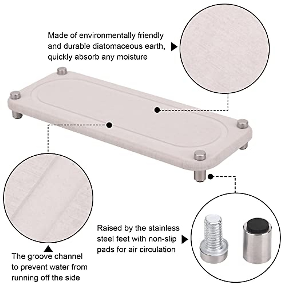 RSzeen Instant Dry Sink Caddy Organizer, Sink Sponge Soap Holder, Countertop Fast Drying Stone Tray for Bathroom Kitchen (Beige)