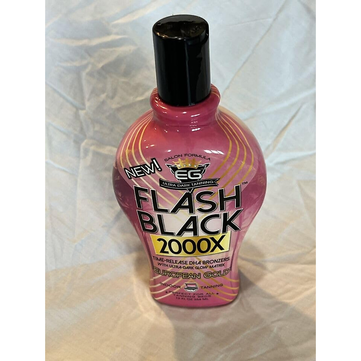 European Gold Flash Black 2000X Indoor Tanning Lotion with Time-Release DHA Bronzers, 12 Ounce