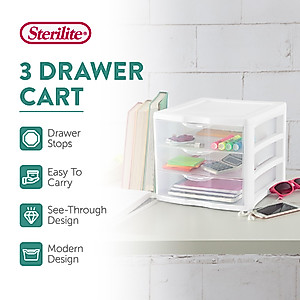Sterilite 20738006 Small 3 Drawer Unit, White Frame with Clear Drawers, 6-Pack