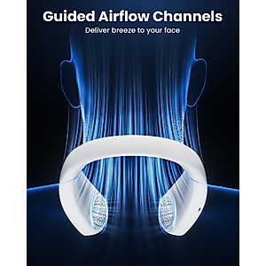 SHEWIND Portable Neck Fan - Bladeless LED Displayed Personal Fans 4000mAh 10W Fast Rechargeable - Wearable 3 Speeds Cooler Birthday Gift for Men Women Outdoor Travel (White)