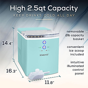 Igloo Electric Countertop Ice Maker Machine - Automatic and Portable - 33 Pounds in 24 Hours - Ice Cube Maker - Ice Scoop and Basket - Ideal for Iced Coffee and Cocktails - Aqua