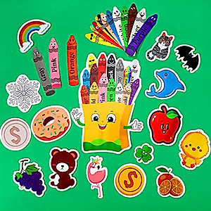 31 Pieces Colorful Crayons Cutouts Bulletin Board Set Color Poster Pencils Fruit Animal Cutout Stickers Bulletin Board Accent for Educational Preschool Learning Classroom Decor