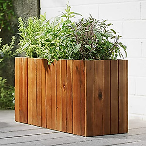 Amazon Aware Acacia Wood 26-Inch Rectangular Planter Box with Three Inner Plastic Liners, Brown
