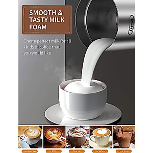 Gevi Milk Frother, 4 in 1 Stainless Steel Electric 10.1 oz/2.5 oz Automatic Cold and Hot Milk Foam Maker & Milk, Chocolate Warmer for Macchiato, Cappuccino, Hot Chocolates, Latte, 500W, 120V, Silver