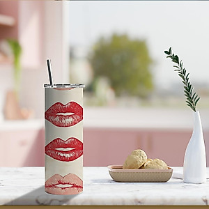 Medpol lipstick kisses valentines insulated tumblers coffee cup Gift，lipstick kisses valentines Drinking Glasses-Tea Cup-Coffee Mug tumbler with lid and straw 20 oz insulated tumbler cups