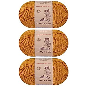 3-Pack Fluffy Wool Yarn by Yonkey Monkey. Lightweight and Soft. Knitting Crochet DIY Art Crafts (Turmeric 030)