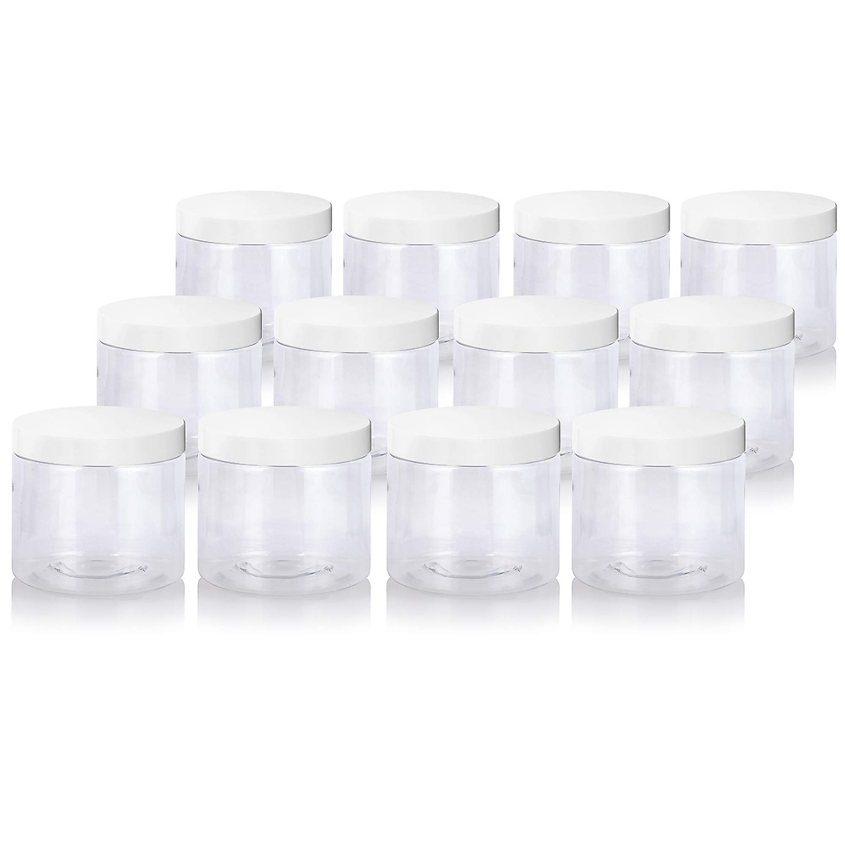 16 oz Clear Large PET Plastic Refillable Jar with White Lids (12 pack)