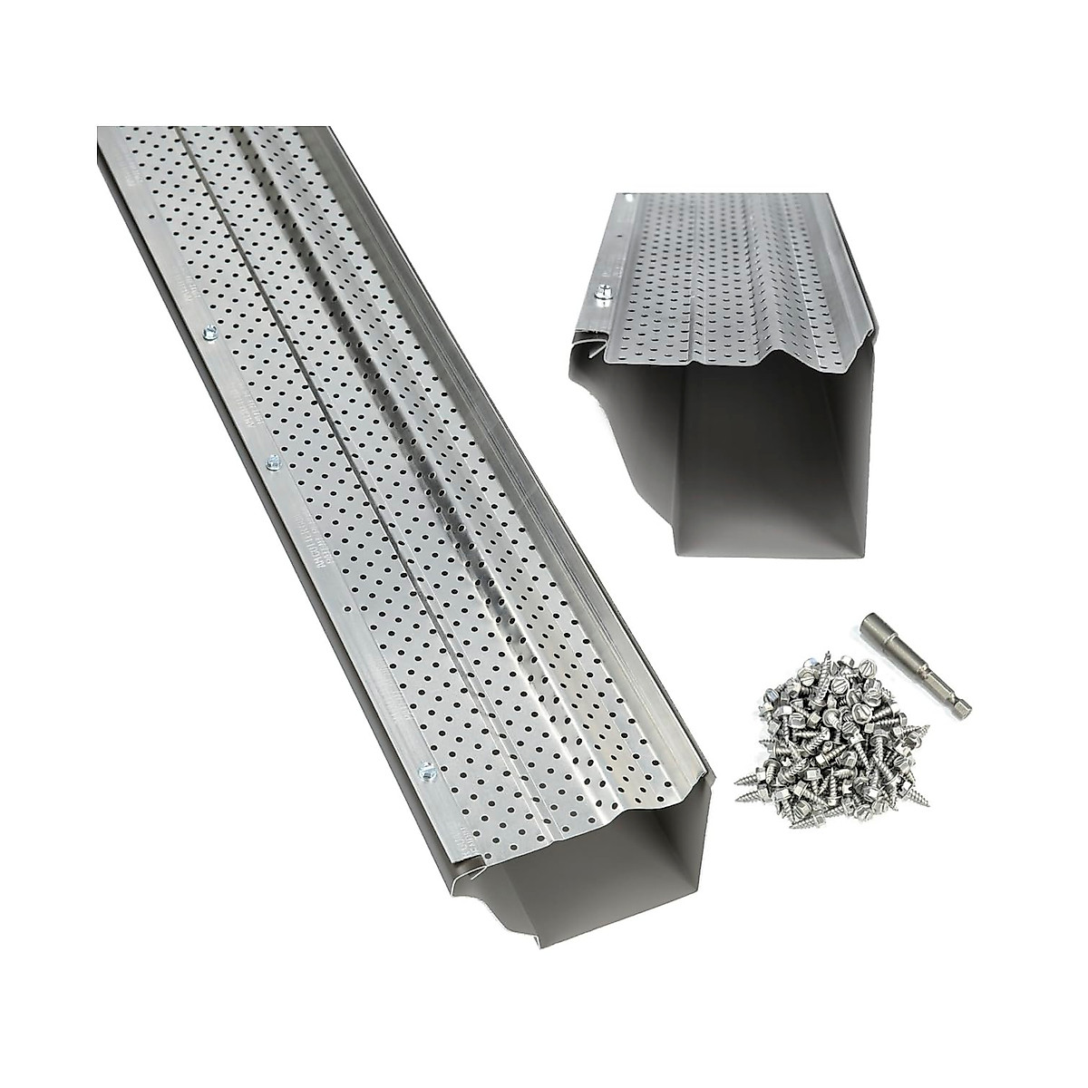 A-M Gutter Guard - Aluminum 5" (100 Feet, Mill Finish) with 100-1/2" #8 Stainless Steel Zip Screws - Includes 1/4" Magnetic Hex Driver