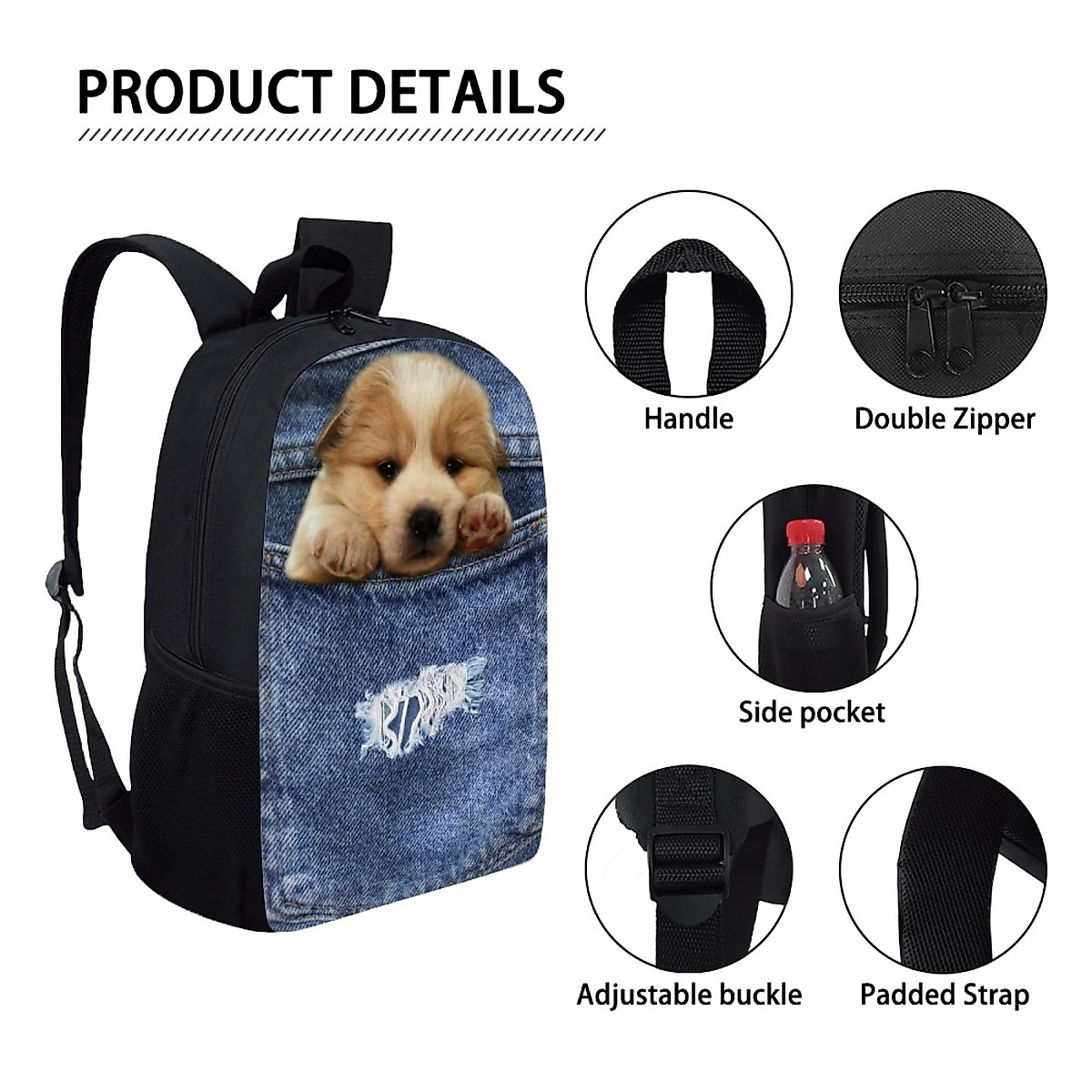 Cozeyat Pet Dog Print Backpack Cute Puppy School Bag Creative Design Bookbag for Kids Boys Girls