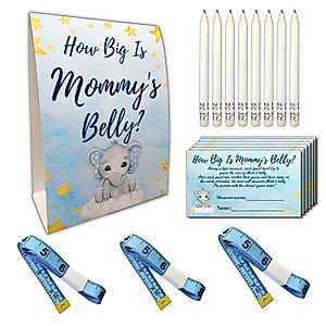How Big is Mommys Belly Game cinta para medir la panza Measure the Belly Baby Shower Game 62 Piece for 50 Players Blue Elephant Baby Bump Measuring Tape Game
