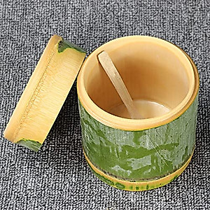 WellieSTR 2-Pack (L/Dia.10~11cm/H 13cm) Natural Bamboo Steamer Bowl Rice Basket Dessert Cup Bamboo Wine Glass for Asian Food,Dim Sum,Rice,Bamboo Wrapped Sticky Rice Steamer,Snack Tool,with Spoon