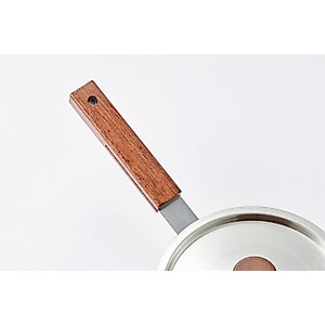 Dr.HOWS Warmwood Nonstick Sauce Pan with Lid 6 inch - Tri-Ply Stainless Steel Saucepan with Wooden Handle - Pot For Induction, Ceramic, Electric, Halogen and Gas Cooktops