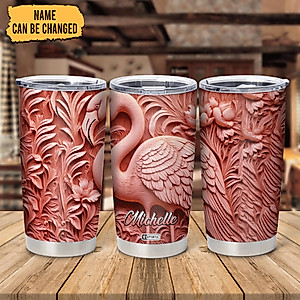 Hyturtle Personalized Gifts For Flamingo Lover - Flamingo Printed 2D Custom Name Stainless Steel Tumbler 20oz With Lid - Idea Animal Lover Gifts For Women Girl On Birthday, Christmas