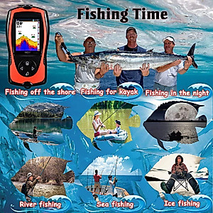 LUCKY Portable Fish Finder Transducer Sonar Sensor 147 Feet Water Depth Finder LCD Screen Echo Sounder Fishfinder with Fish Attractive Lamp for Ice Fishing Sea Fishing