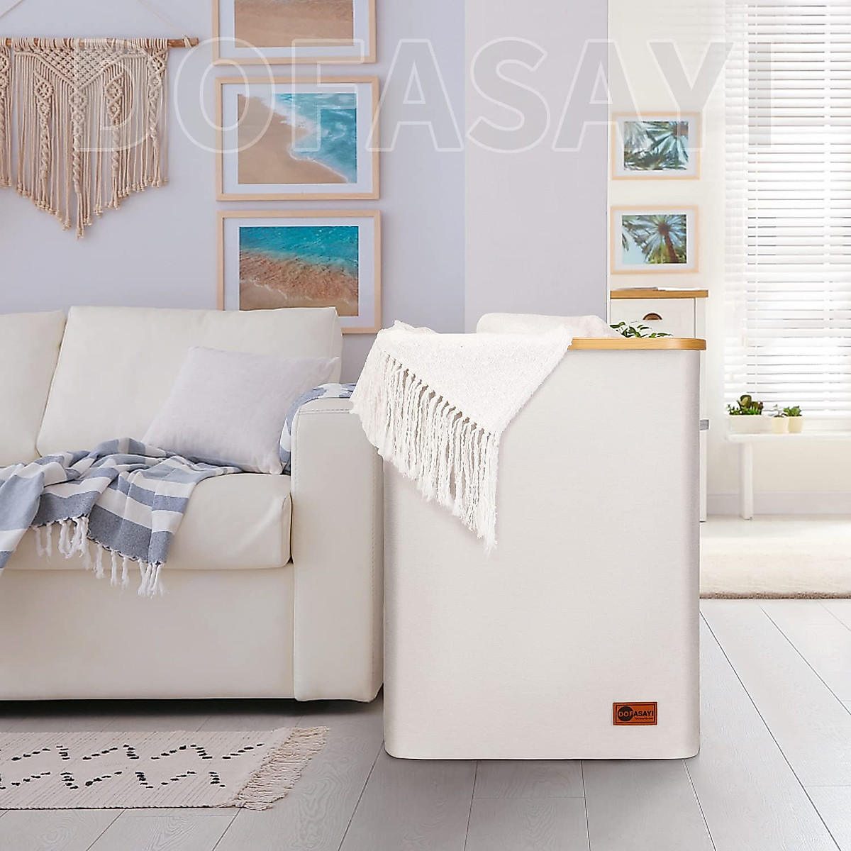 DOFASAYI 150L Laundry Basket With Removable Bag - Tall Hamper With Lid for Bathroom, Dorm - Beige