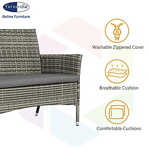 Furnivilla 4 Pieces Patio Furniture Sets Outdoor Furniture PE Wicker Patio Set Patio Conversation Set Balcony Furniture with Cushions and Table for Yard,Pool or Backyard(Grey-Grey)