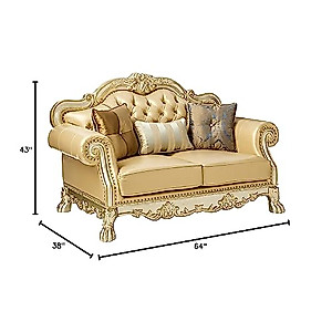 ACME Dresden Loveseat w/3 Pillows - 53161 - Bone PU & Gold Patina