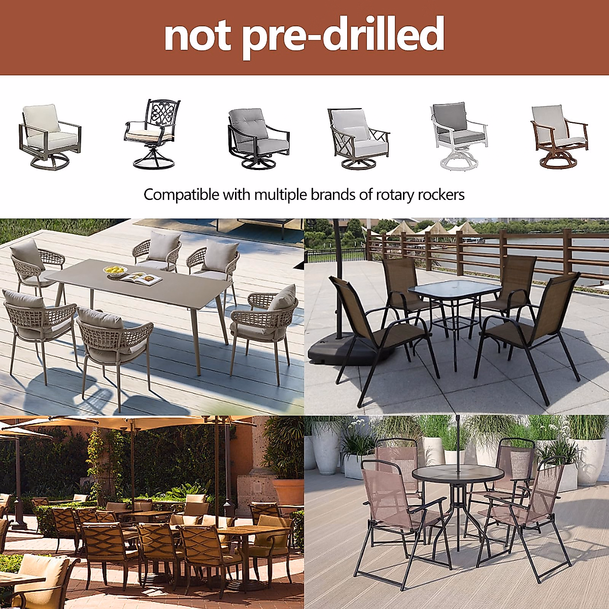 WeoTca Patio Chair Spring plate Rotating rocker Fiberglass replacement plate Outdoor Patio Furniture Universal Replacement fitting, 5 x 2.5 x 0.25 Inch, black (4Pieces)