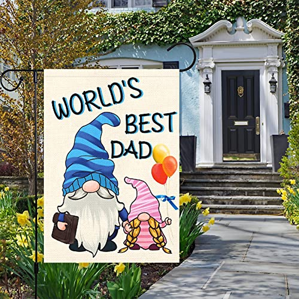 Louise Maelys Happy Father's Day Garden Flag 12x18 Double Sided for Dad, Burlap World's Best Dad Gnome Garden Flags Banners Vertical for Daddy Papa Grandpa Father's Day Outdoor Home Decor (ONLY FLAG)