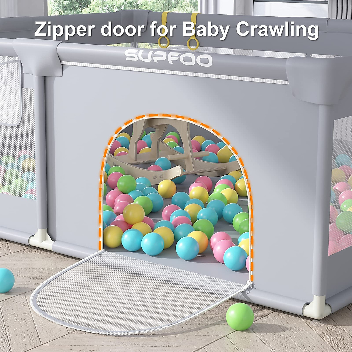 SUPFOO Extra Large Baby Playpen 71"x59"x27",Playpen for Babies and Toddlers Thickened Sponges Ensure Safety,Play Yard for Baby with Storage Bag & Anti-Slip Base,Sturdy Safety Kids Activity Center