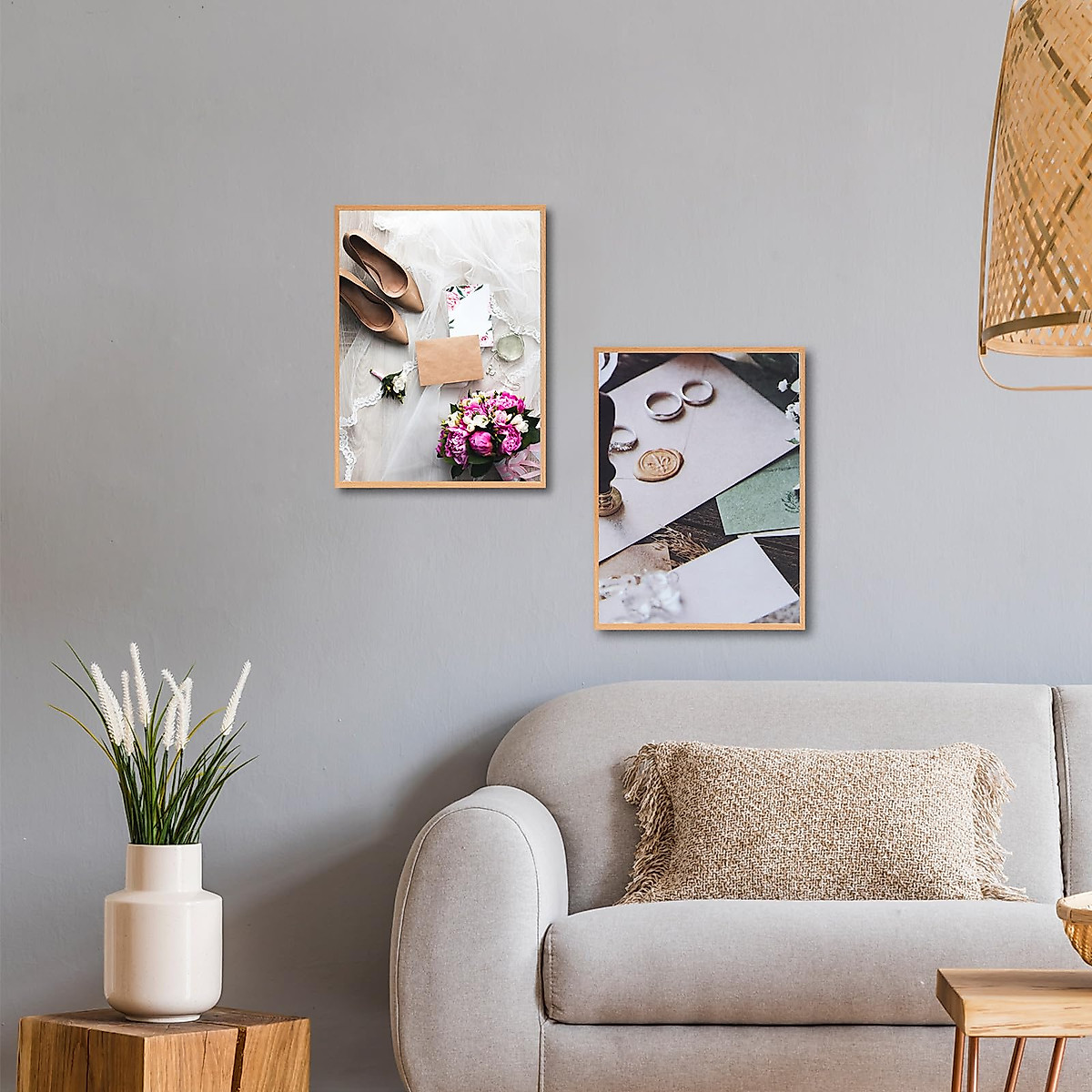 12x16 Picture Frame Set of 2, Plastic Wall Hanging Photo Frame, Wall Gallery Photo Frames, Plastic Imitation Fine Wood Grain, Large Size Poster Frame