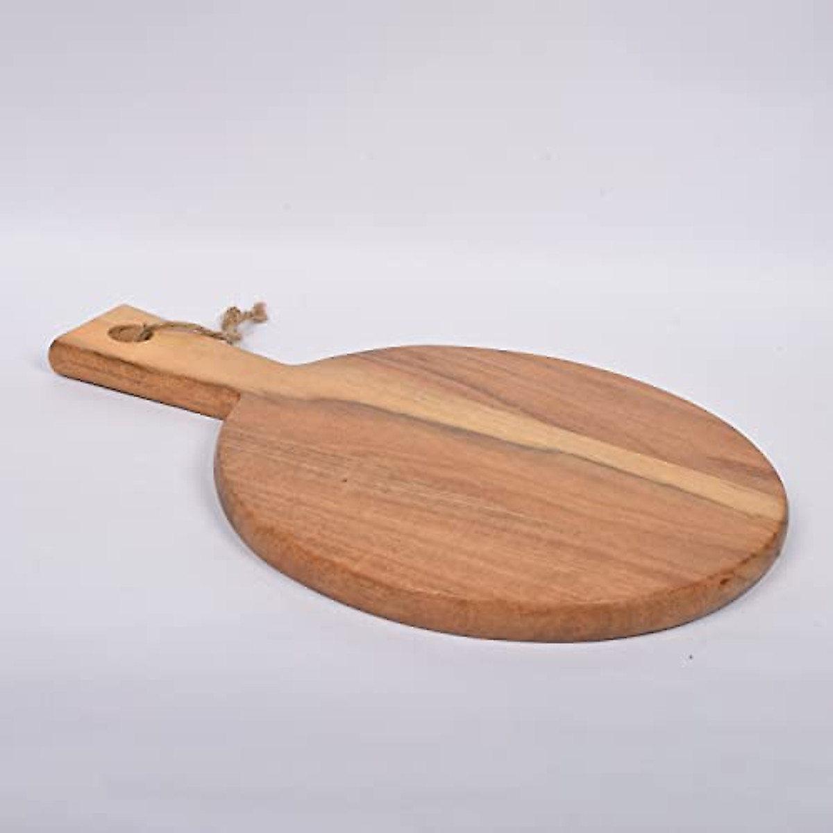 Samhita Round Acacia Wood Cutting Board with Handle for Chopping and Serving Charcuterie, Cheese, Pizza, Bread - Wall Décor ( 13" X 9" X 0.75")