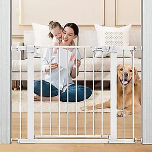 Tokkidas 29.5"-40.6" Auto Close Baby Gate, Extra Wide Child Gate with Door, Easy Walk Thru Dog Gate for Stairs, Doorways, House, Includes 2.75" & 5.5" Extension, Pressure Mounted Kit NO Drilling