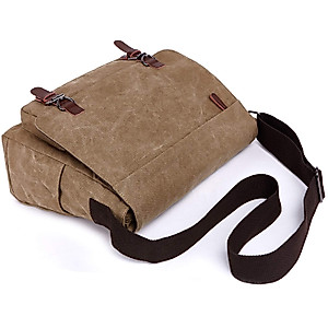 Canvas Messenger Bag for Men Women,Travel Satchel Shoulder bag 15.6 Inch Laptop Bags Business (Coffee)