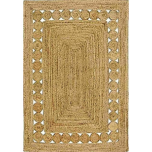 Agro Richer Rug Jute Circle Design Rectangle Area Rug Hand Braided Home Living Room Floor Carpet Living Room Farmhouse Carpet Rag Rug (150 x 300 cm (5x10 Feet))