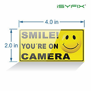 iSYFIX Smile You're on Camera Stickers for Business – 6 Pack 4x2 Inch – Self-Adhesive Vinyl Decal, Laminated for Ultimate UV Protection, Fade Resistance, Security Camera Sign for Home, Business, CCTV