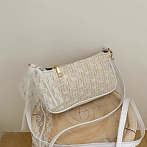 Handwoven Rattan Straw Lace Bag (White) Medium