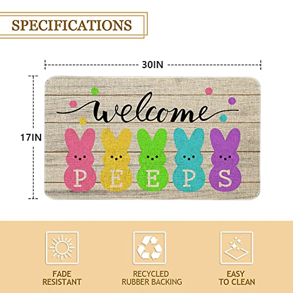 Roszwtit Easter Door Mat 30 X 17 Inch Easter Bunny Welcome Peeps Doormat Indoor Outdoor Entrance Floor Mat Non Slip Easter Decor Rubber Mats