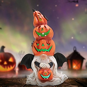 Hodao Mystical Stacked Pumpkin Gnomes Collectibles - Orange Halloween Decor for Home Fall Indoor