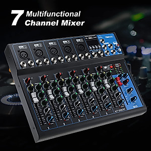 YaeCC 7 Channel bluetooth Live Studio Stereo Audio Mixer Sound Mixing DJ USB Console