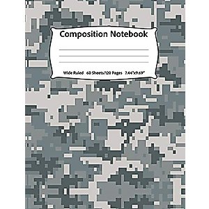 Composition Notebook: Wide Ruled, 60 Sheets/120 Pages, 7.44" x 9.69 Digital Green Military Camouflage