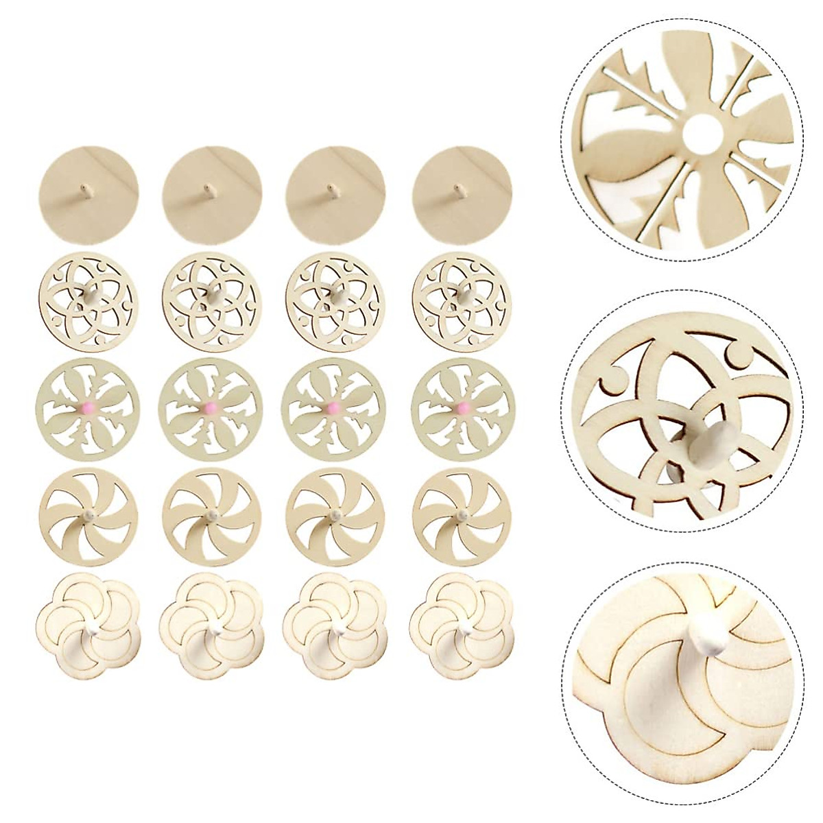 STOBOK Kids Gyroscope DIY Wooden Tops, 20pcs Unfinished Tops DIY Coloring Pattern Wooden Gyroscope Hollow Tops Handicrafts Toy Ready to Decorate Spinners, Wood Craft for Kids Unfinished Wood Gyro