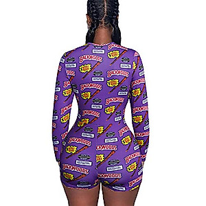FIOMVA Sexy Women's Deep V Neck Bodycon Jumpsuit Long Sleeve One Piece Romper Sexy Shorts Pajama Overall for Womens (Medium,Purple Backwoods)