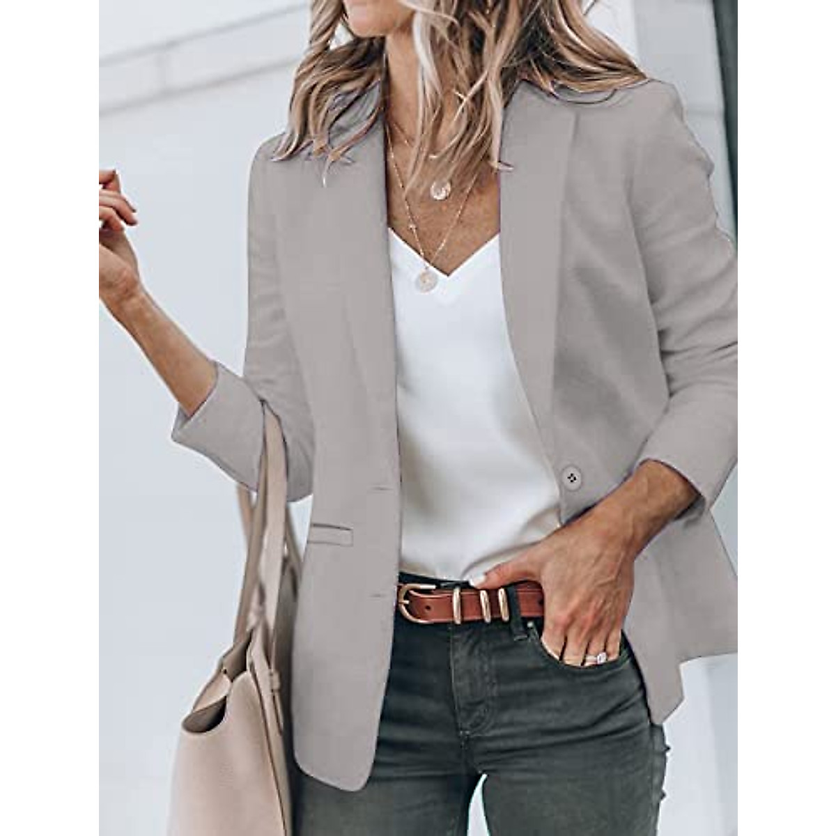 Micticsi Blazers for Women Fashion Casual Blazer Long Sleeve Open Front Office Work Suit Jackets (Grey, Large)