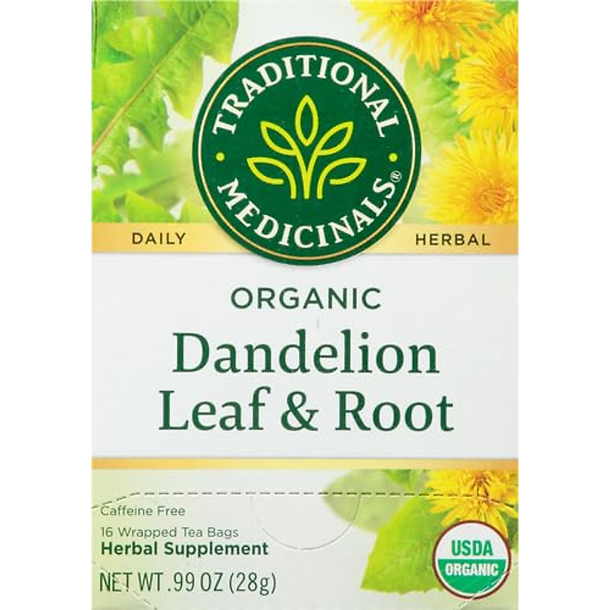 Traditional Medicinals Tea, Organic Dandelion Leaf & Root, Supports Kidney Function & Healthy Digestion, 16 Tea Bags